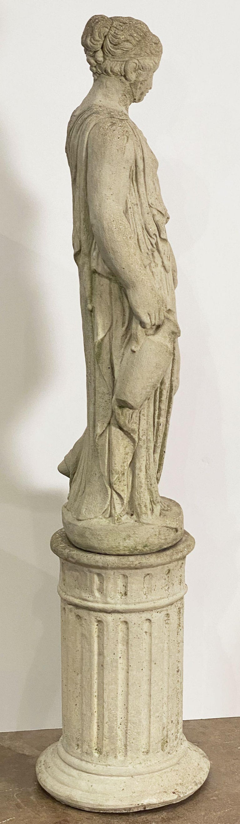 Large English Garden Stone Statue of a Maiden on Column Pedestal (H 59 ...