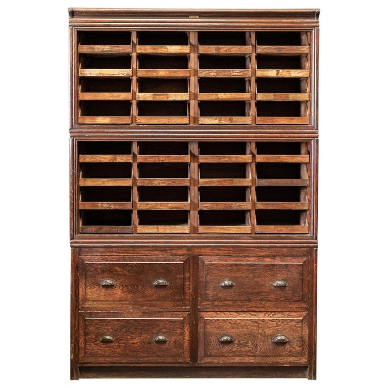 Large English Oak Haberdashery Shop fitters Cabinet at 1stDibs