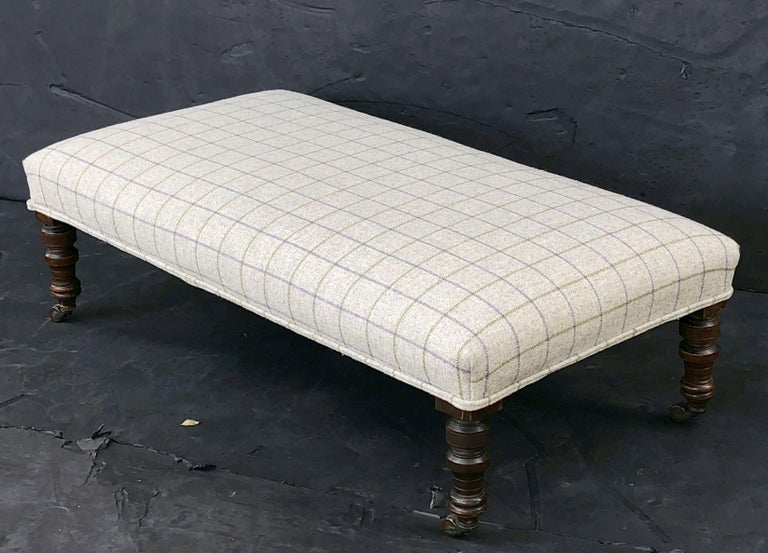 Large English Ottoman or Stool Upholstered in Plaid at 1stDibs