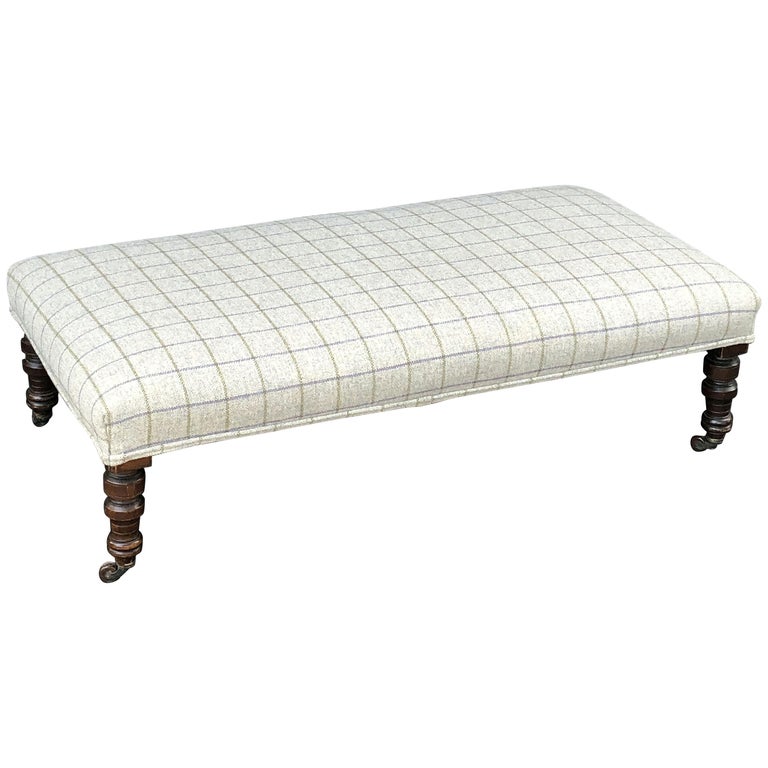 Large English Ottoman or Stool Upholstered in Plaid at 1stDibs