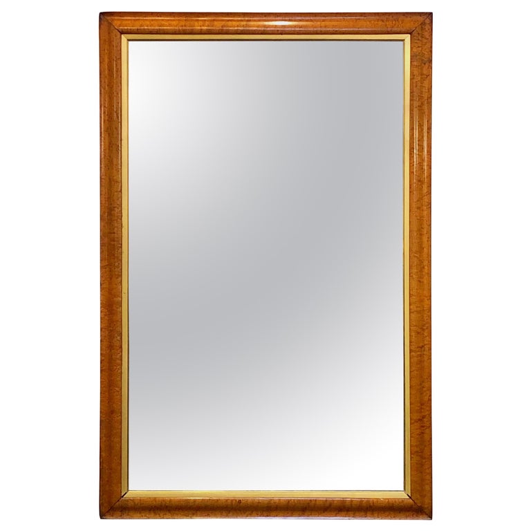 Large English Rectangular Maple and Giltwood Framed Mirror (H 54 3/8 x ...