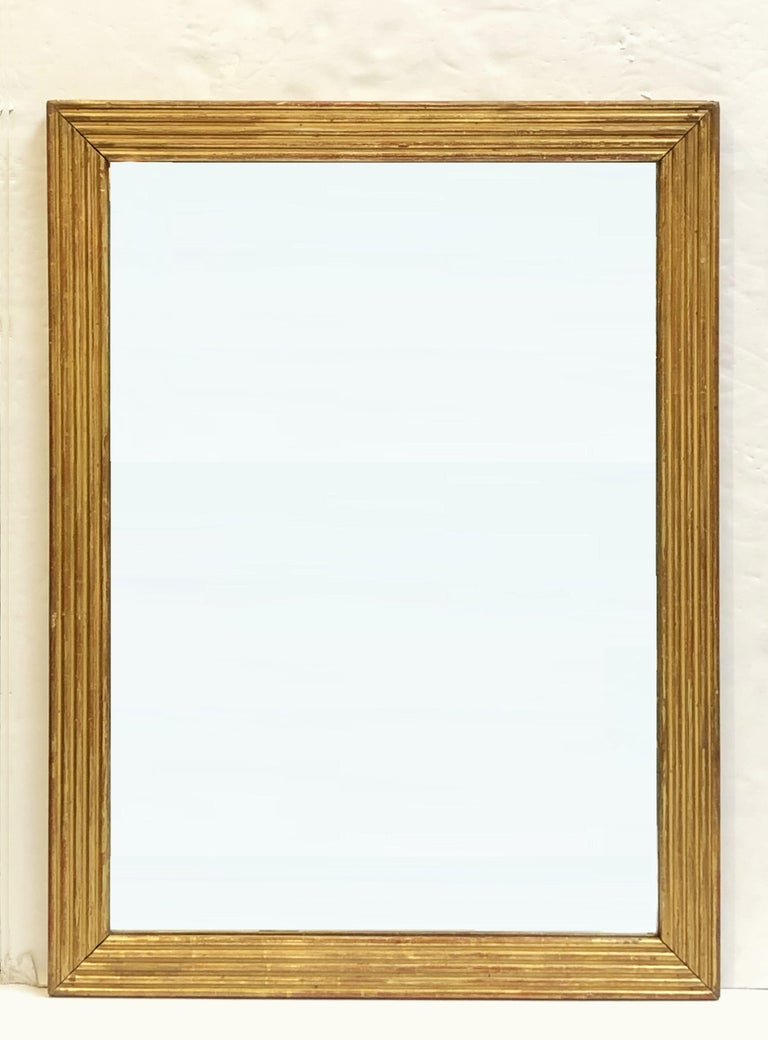 Large English Rectangular Mirror with Ribbed Gilt Frame (H 39 1/2 x W ...