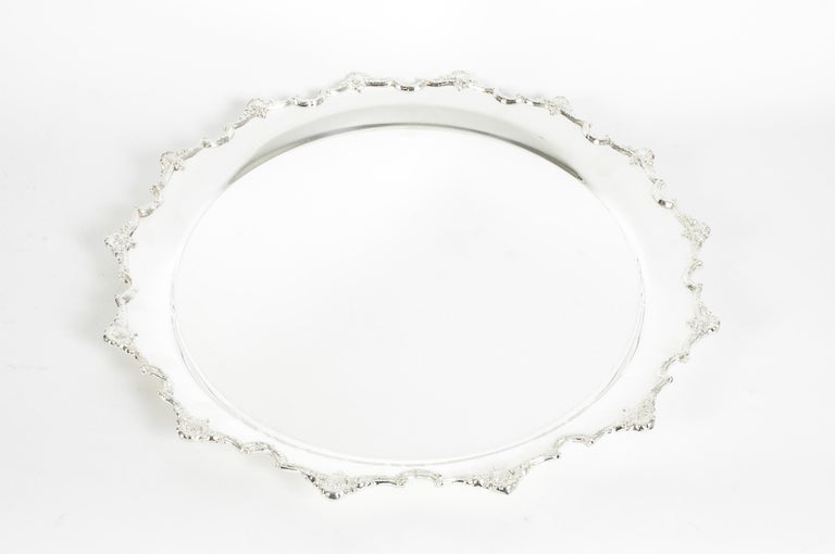 Large English Sheffield Plated Circular Barware Tray For Sale at 1stDibs
