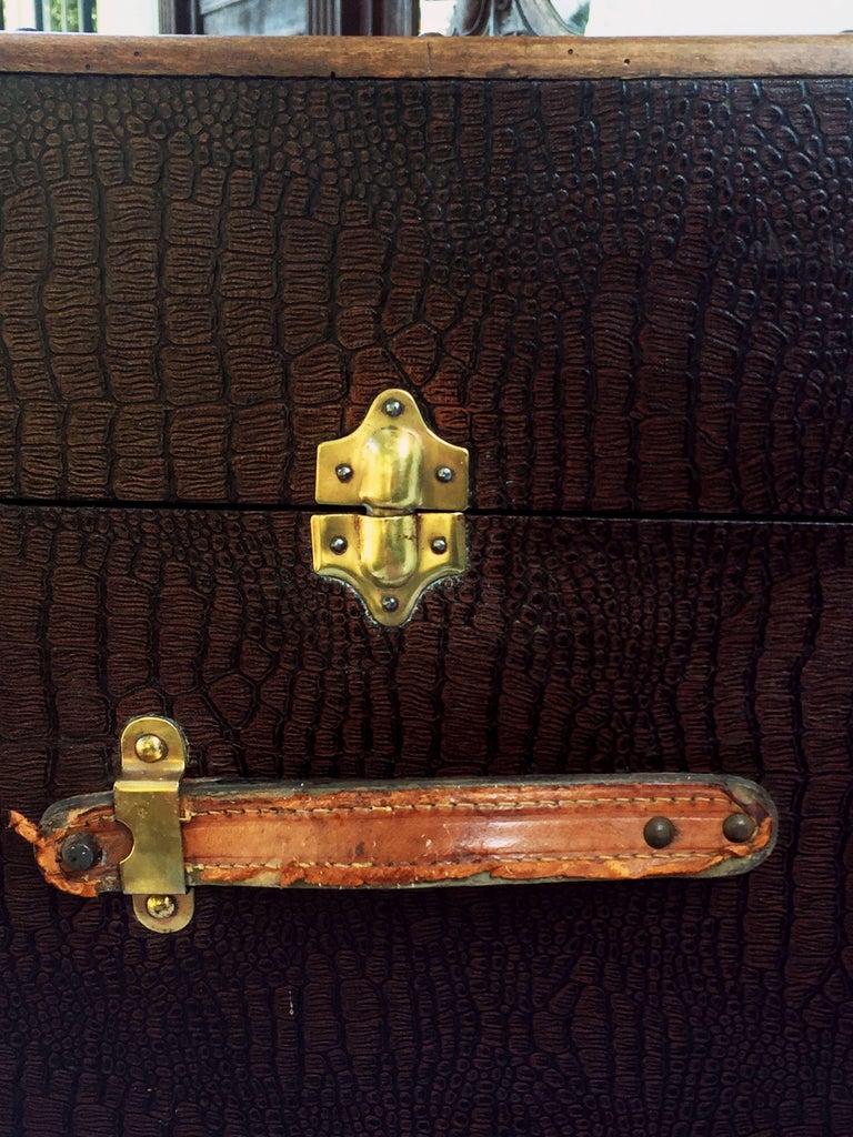 Large English Shipping Trunk of Brass-Bound Paneled Wood at 1stDibs