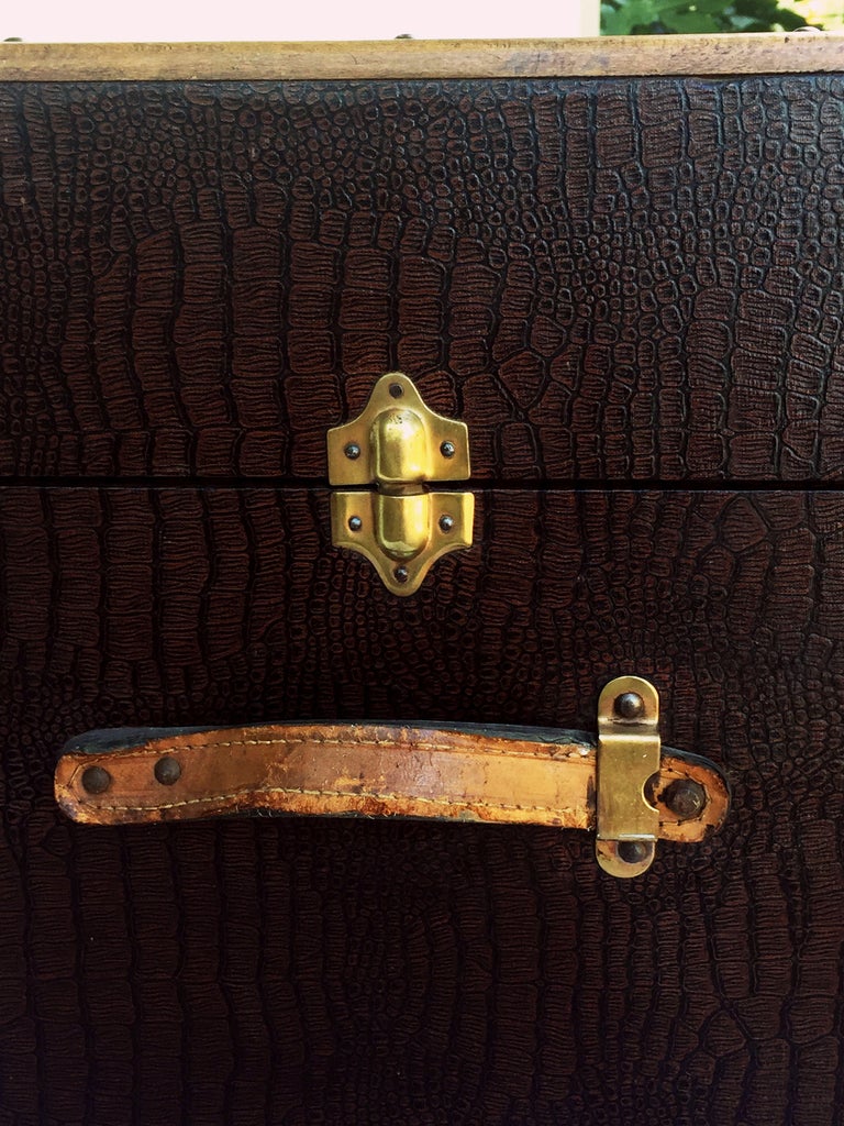 Large English Shipping Trunk of Brass-Bound Paneled Wood at 1stDibs