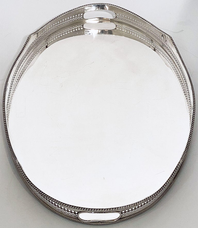 Large English Silver Oval Gallery Serving or Drinks Tray at 1stDibs