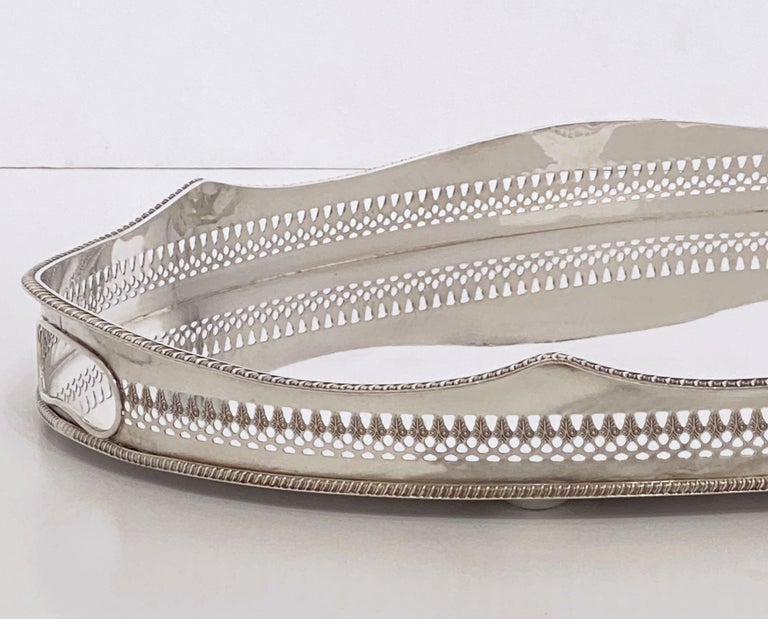 Large English Silver Oval Gallery Serving or Drinks Tray at 1stDibs