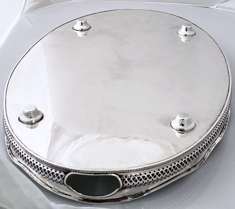 Large English Silver Oval Gallery Serving or Drinks Tray at 1stDibs