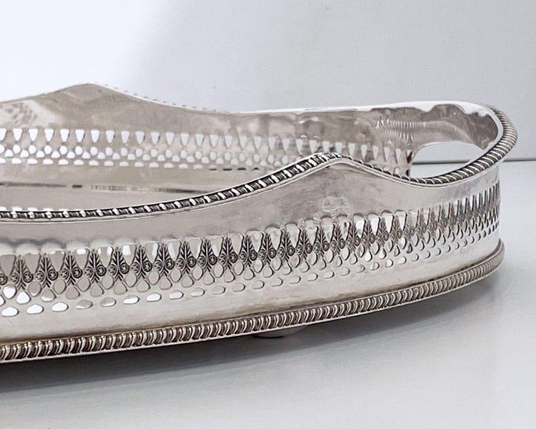 Large English Silver Oval Gallery Serving or Drinks Tray at 1stDibs