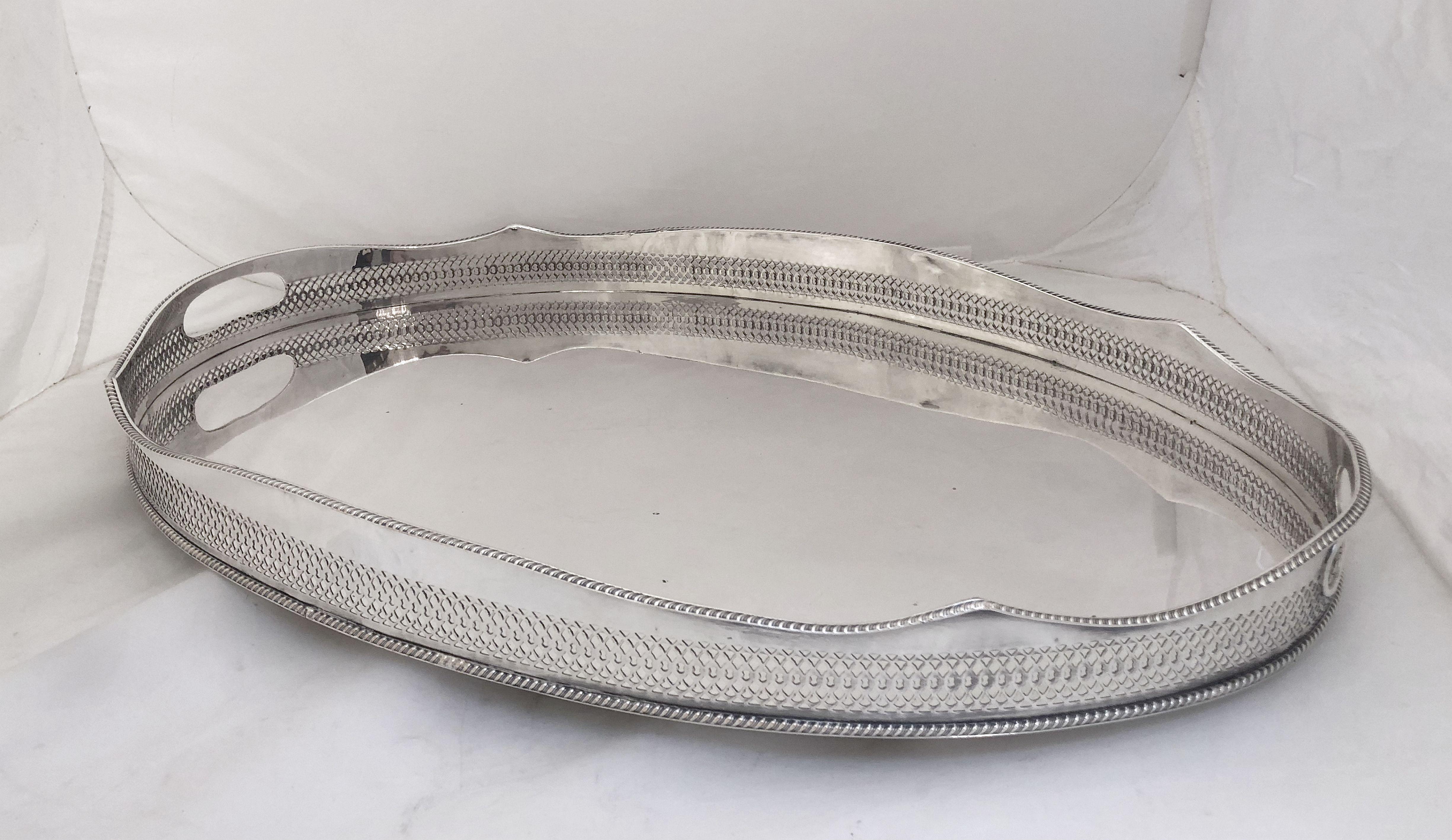 Large English Silver Oval Gallery Serving or Drinks Tray at 1stDibs ...