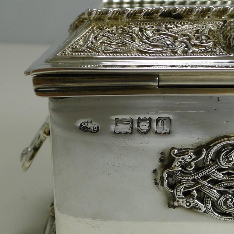 Large English Sterling Silver Jewelry Box by Elkington and Co., Celtic ...