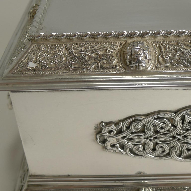 Large English Sterling Silver Jewelry Box by Elkington and Co., Celtic ...