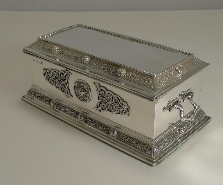 Large English Sterling Silver Jewelry Box by Elkington and Co., Celtic ...