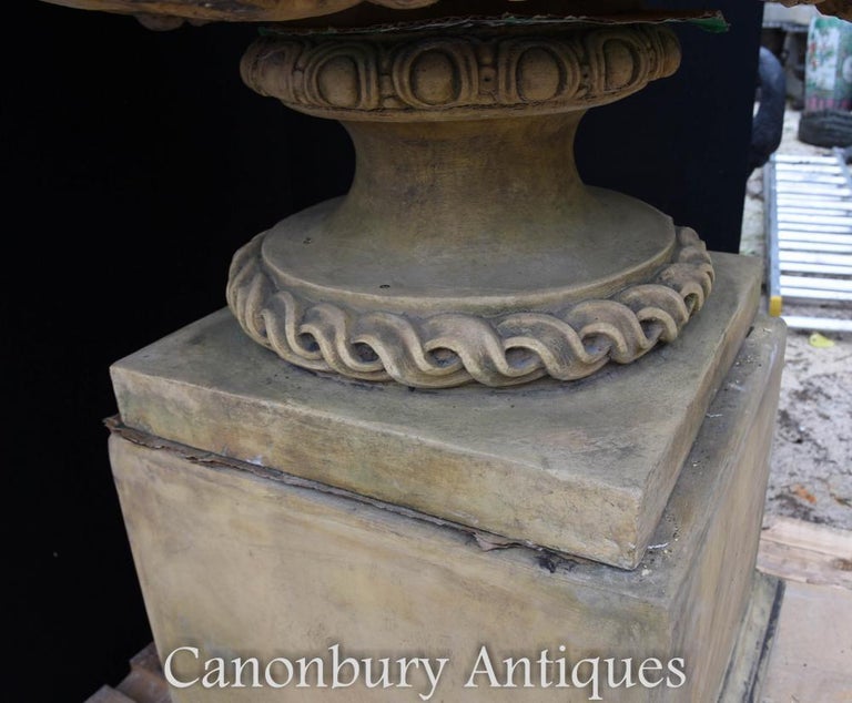 Large English Stone Garden Urn on Pedestal Plinth Classic Architectural ...