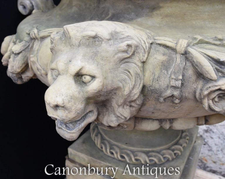 Large English Stone Garden Urn on Pedestal Plinth Classic Architectural ...