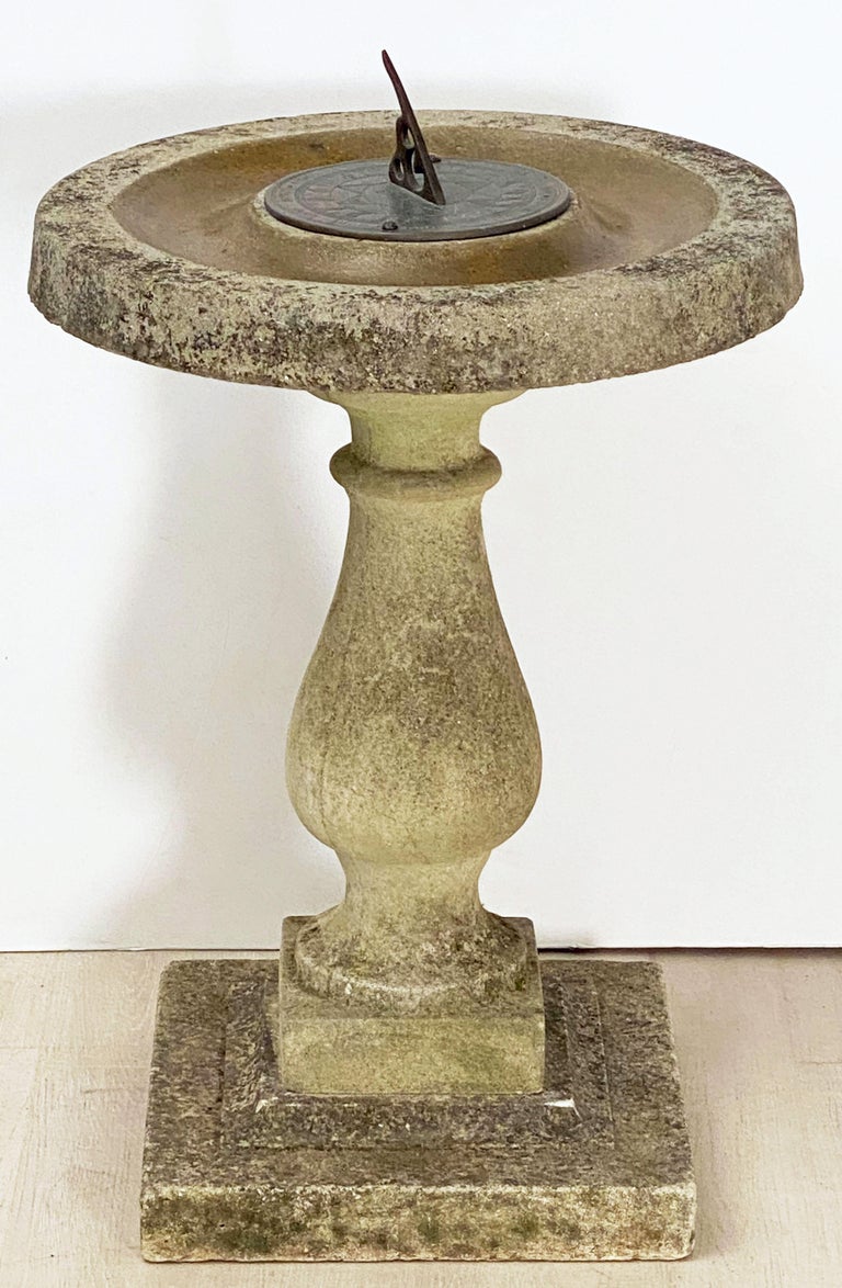 Large English Sundial and Bird Bath of Composition Stone with Bronze ...