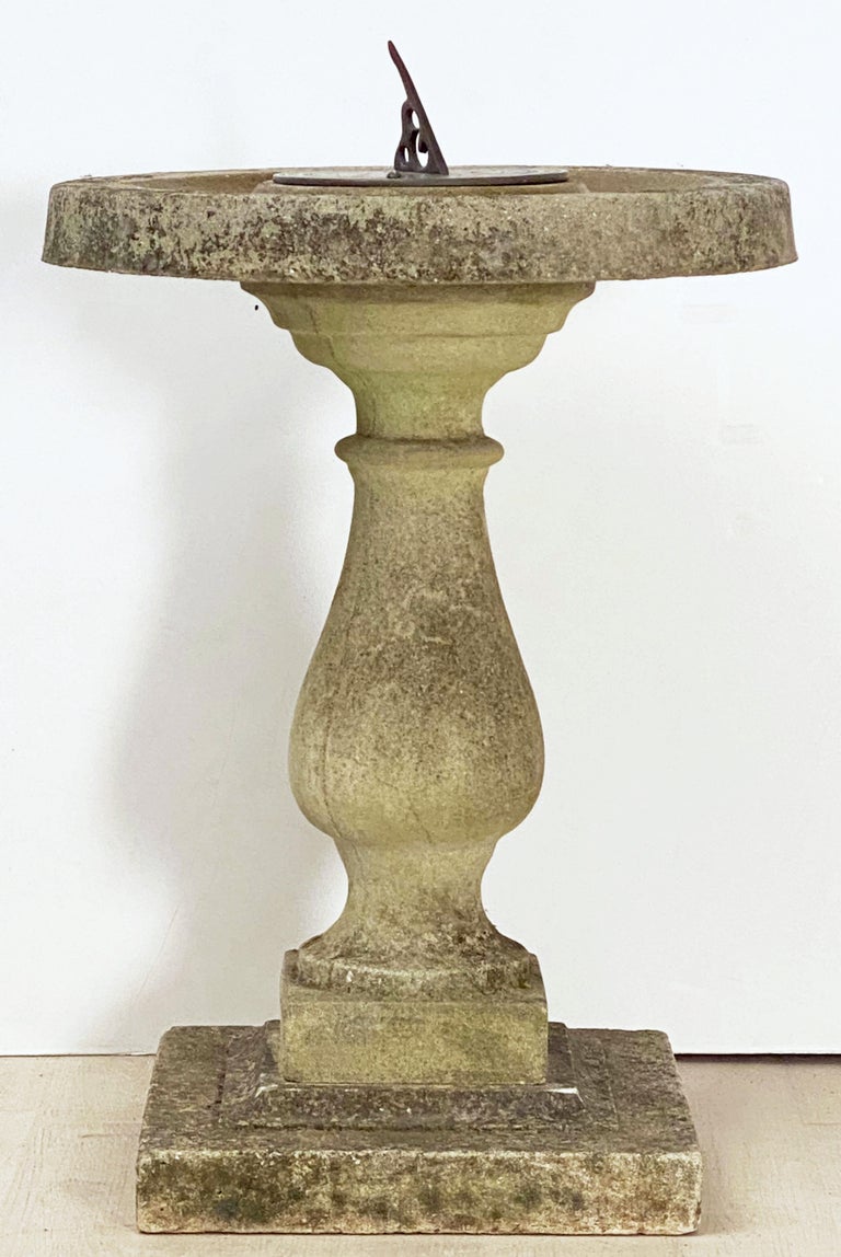 Large English Sundial and Bird Bath of Composition Stone with Bronze ...