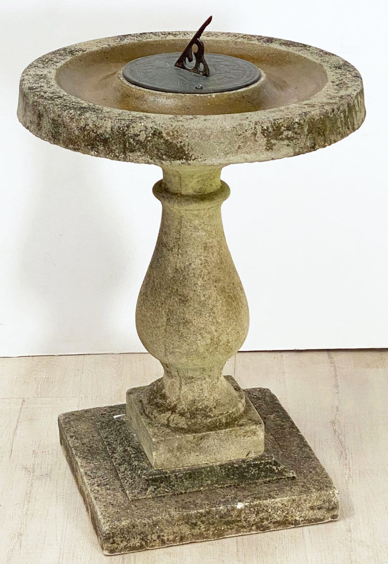 Large English Sundial and Bird Bath of Composition Stone with Bronze ...