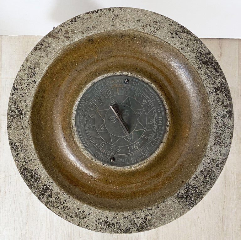 Large English Sundial and Bird Bath of Composition Stone with Bronze ...
