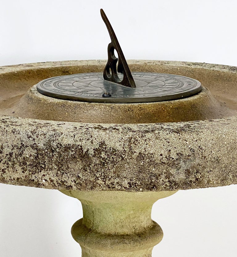 Large English Sundial and Bird Bath of Composition Stone with Bronze ...