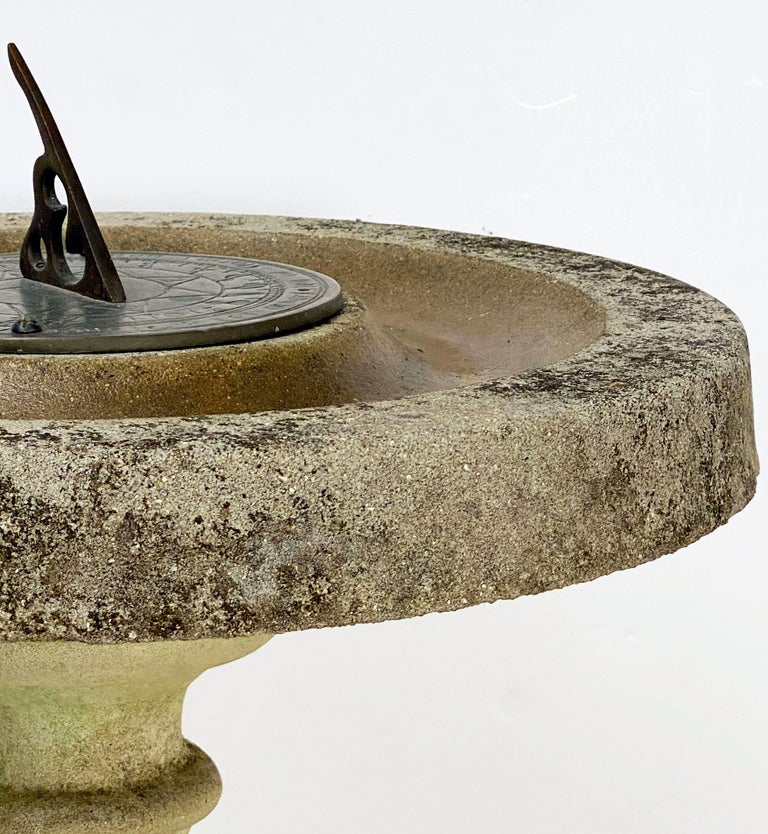 Large English Sundial and Bird Bath of Composition Stone with Bronze ...
