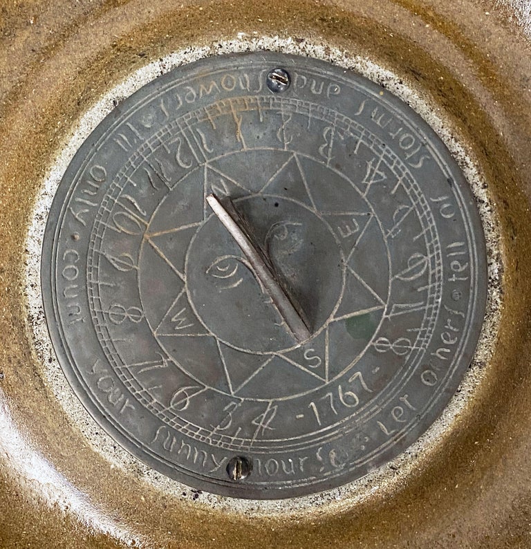 Large English Sundial and Bird Bath of Composition Stone with Bronze ...