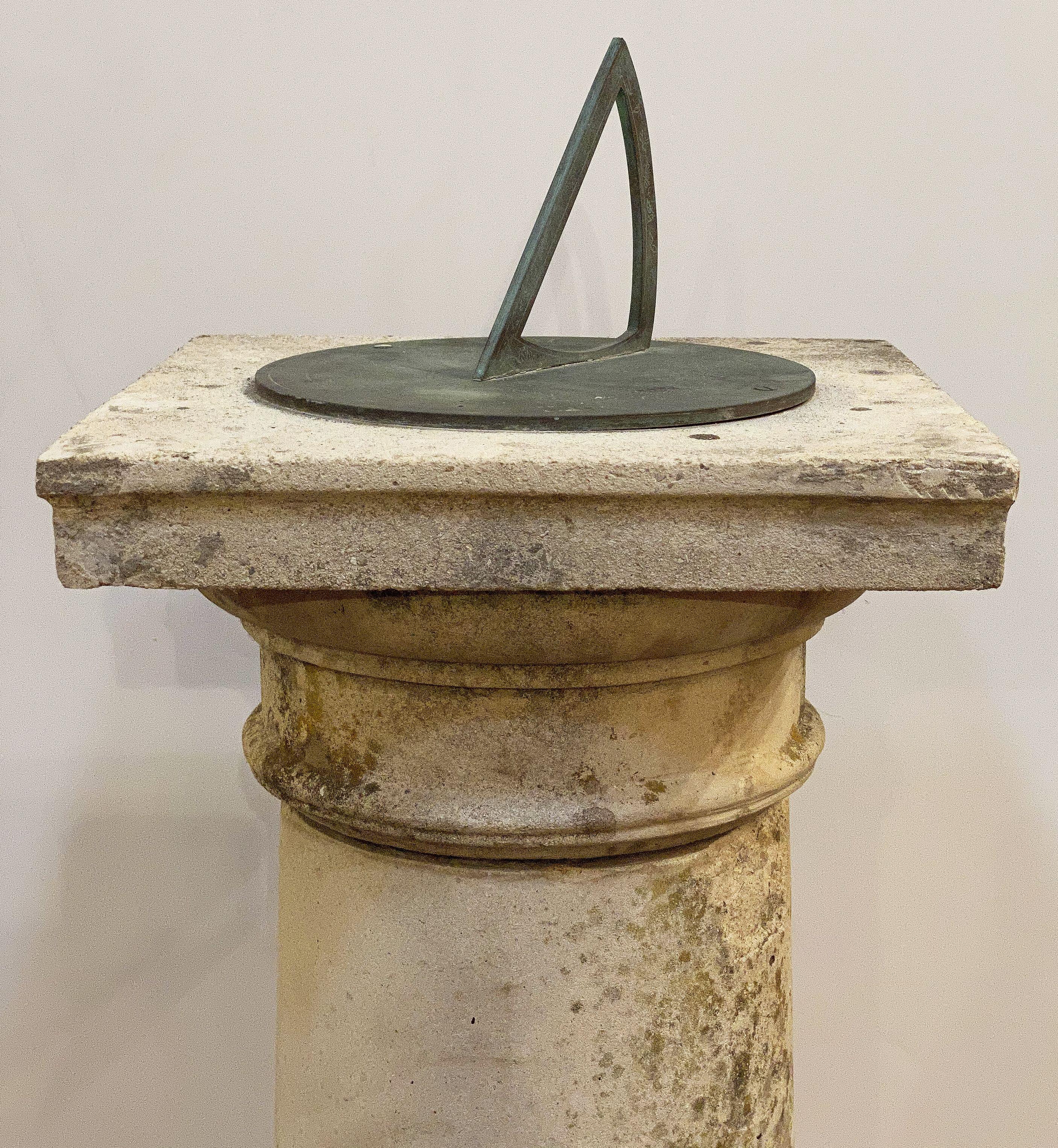 Large English Sundial of Composition Stone with Bronze Dial at 1stDibs