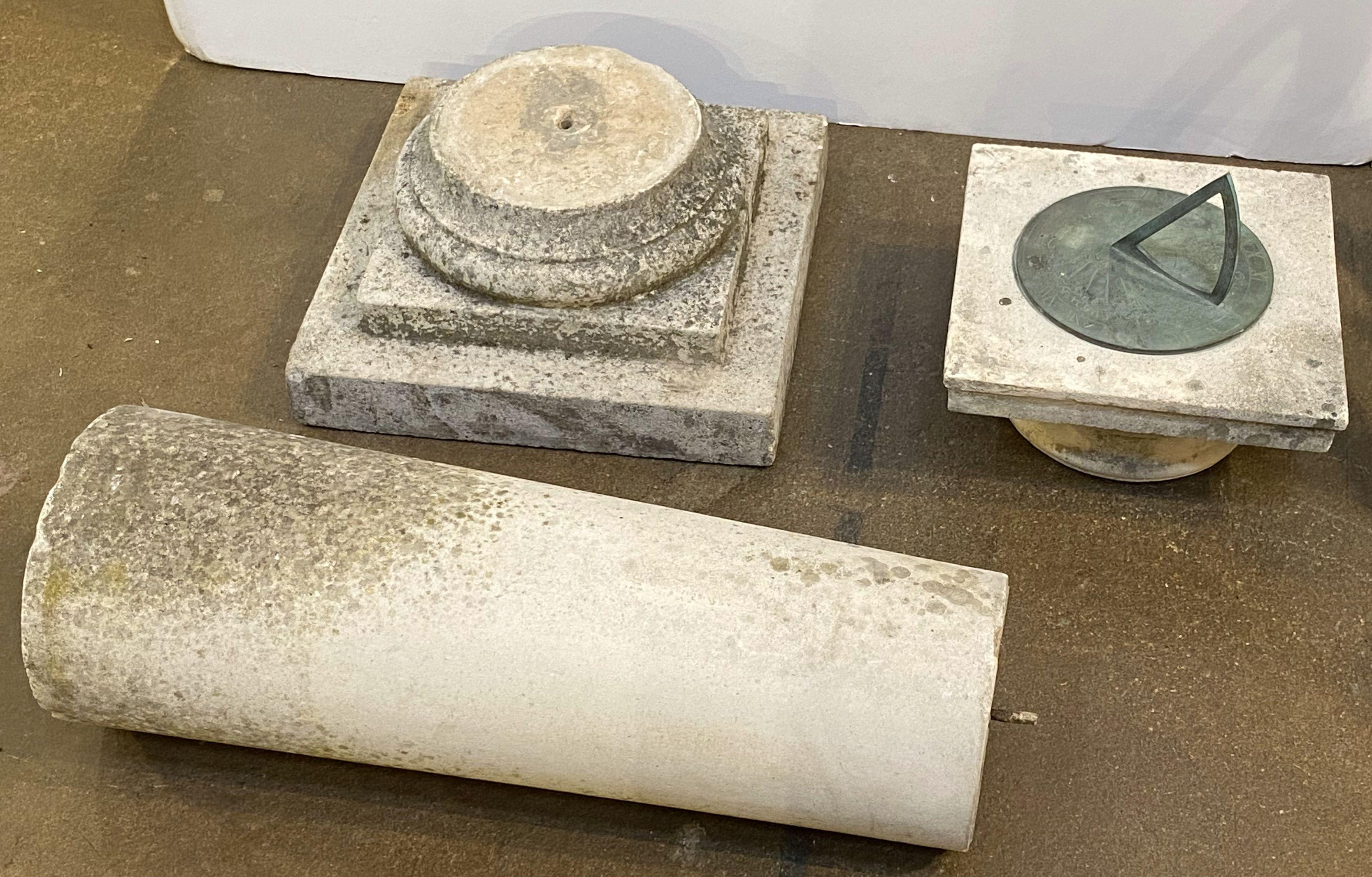 Large English Sundial of Composition Stone with Bronze Dial at 1stDibs