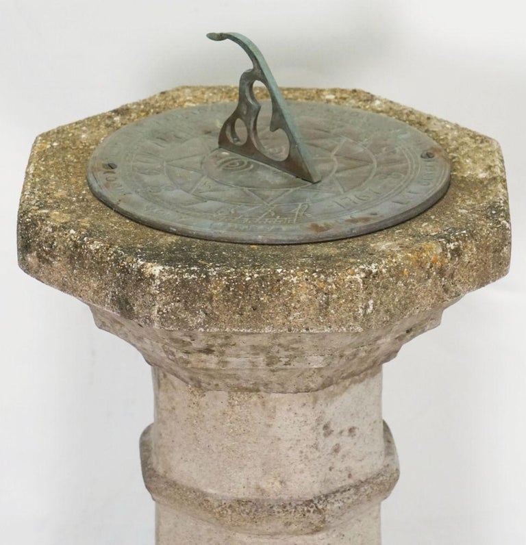 Large English Sundial of Composition Stone with Bronze Dial for the ...