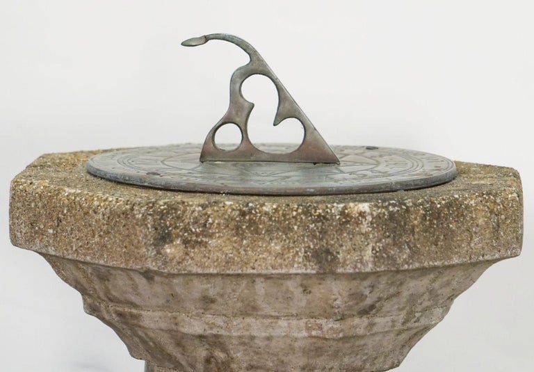 Large English Sundial of Composition Stone with Bronze Dial for the ...