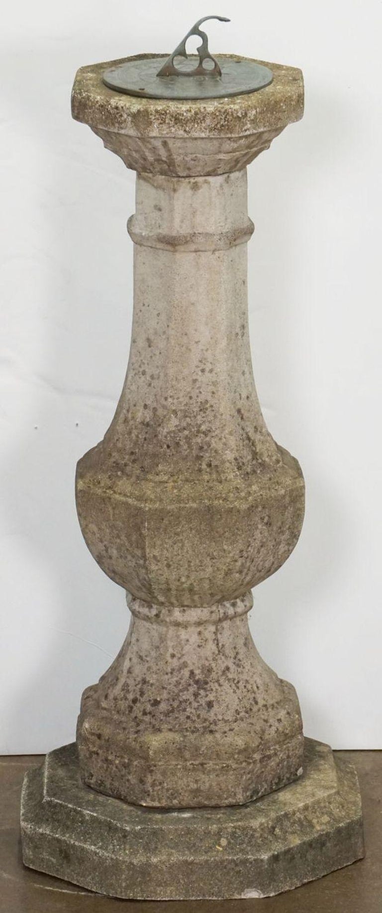 Large English Sundial of Composition Stone with Bronze Dial for the ...