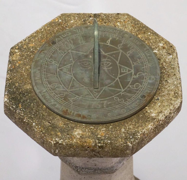 Large English Sundial of Composition Stone with Bronze Dial for the ...