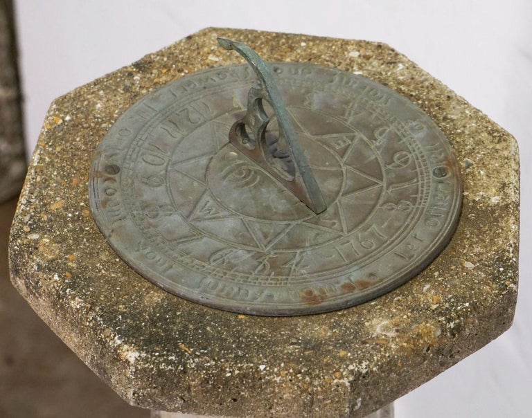 Large English Sundial of Composition Stone with Bronze Dial for the ...
