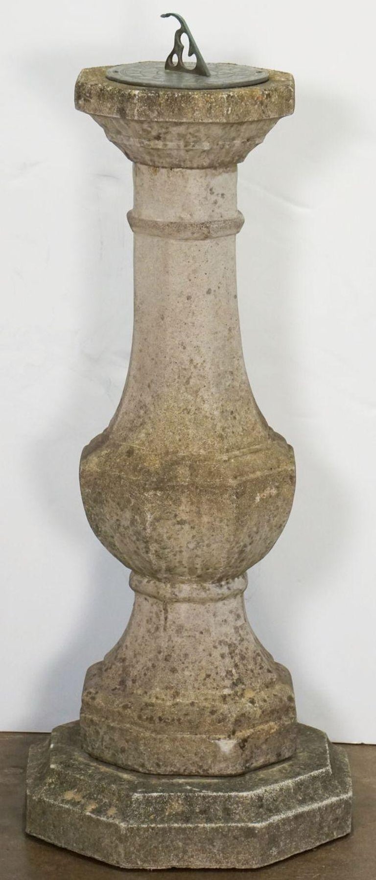 Large English Sundial of Composition Stone with Bronze Dial for the ...