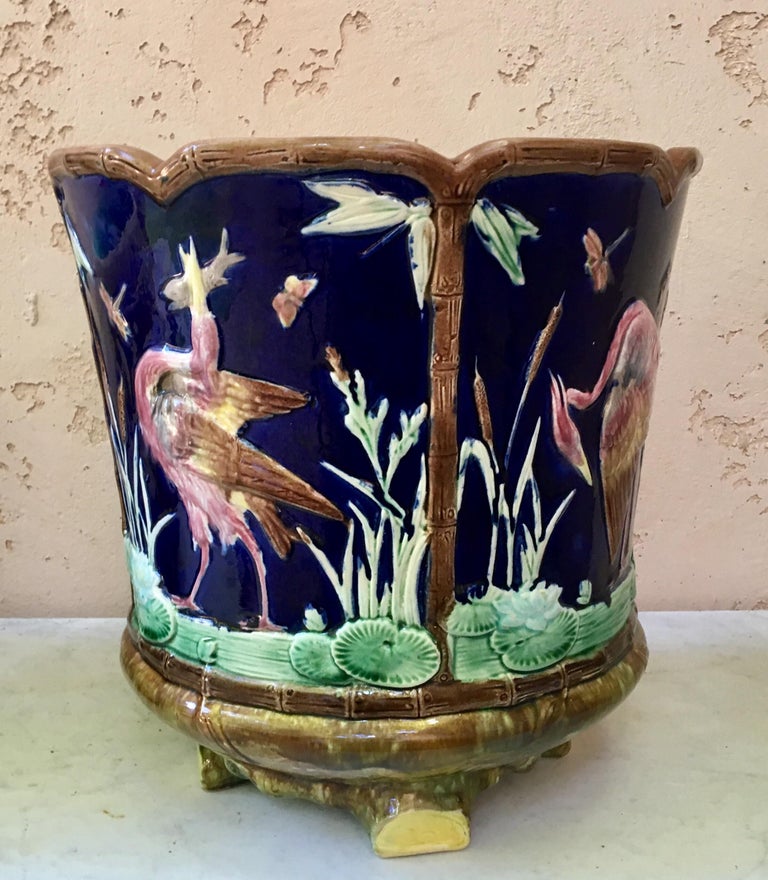 Large English Victorian Majolica Birds Jardinière Thomas Forester ...