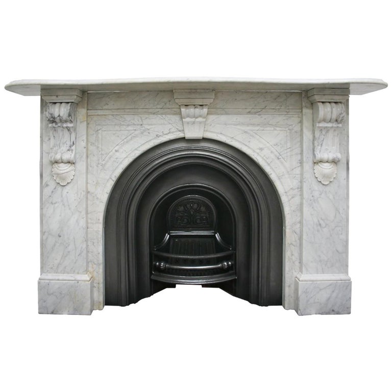 Large English Victorian White Carrara Marble Fireplace Surround at 1stDibs