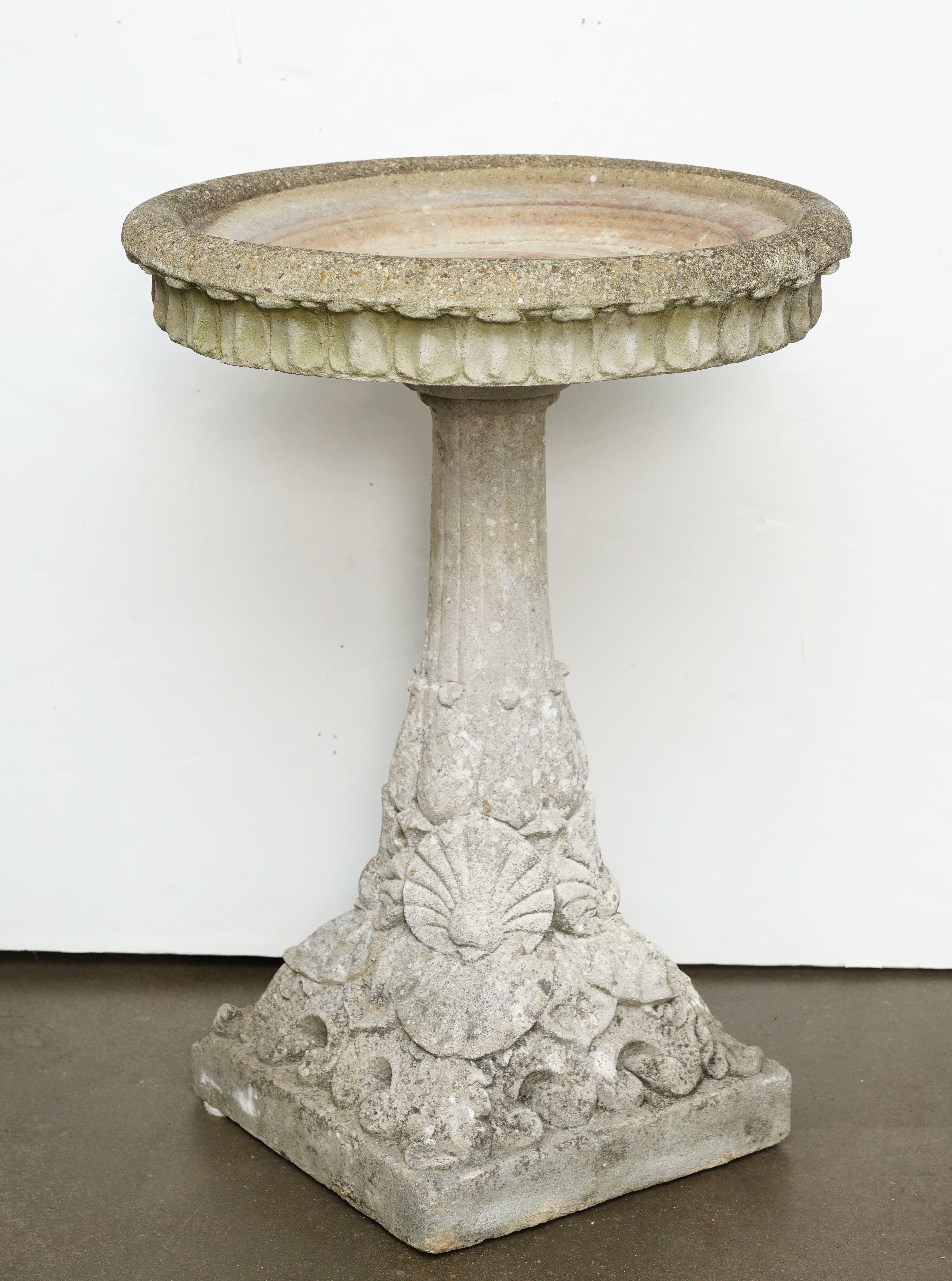 Large English Vintage Bird Bath on Column Base with Seashell ...