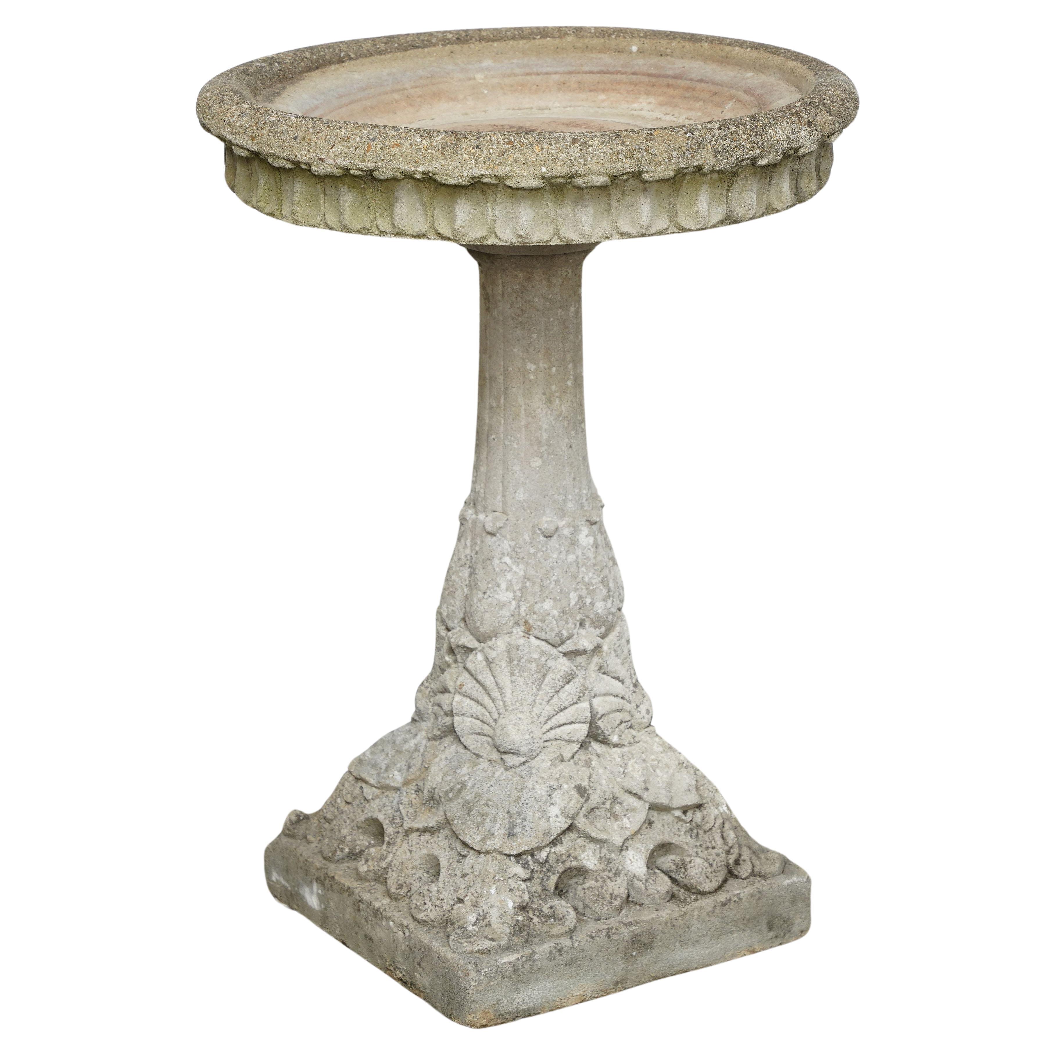 Large English Vintage Bird Bath on Column Base with Seashell ...