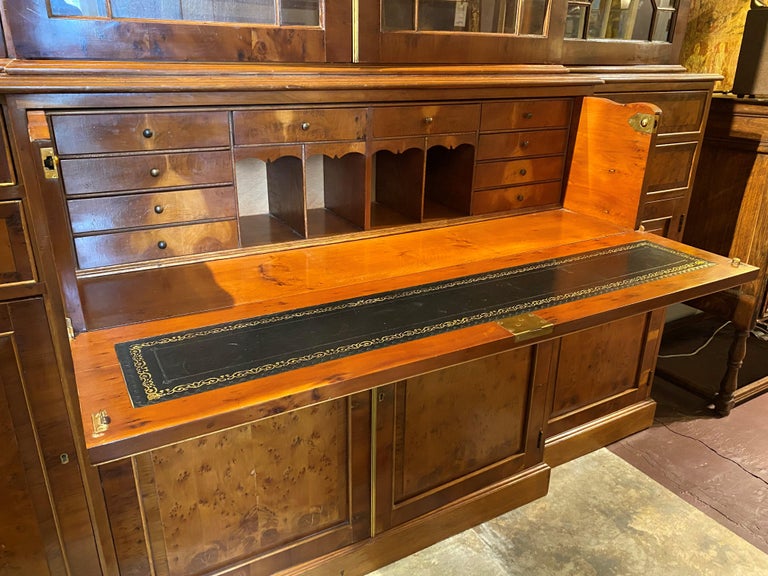 Large English Yew Wood Two Part Breakfront China Cabinet, Bookcase or ...