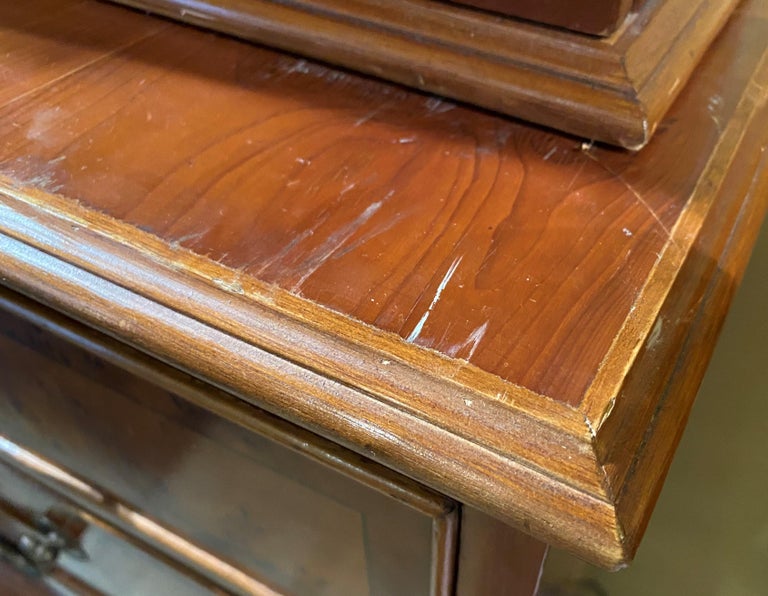 Large English Yew Wood Two Part Breakfront China Cabinet, Bookcase or ...