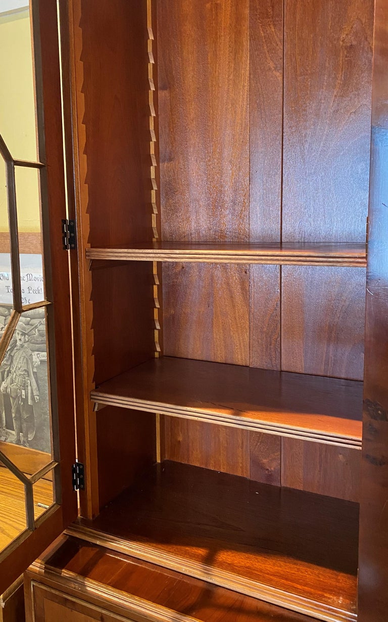 Large English Yew Wood Two Part Breakfront China Cabinet, Bookcase or ...
