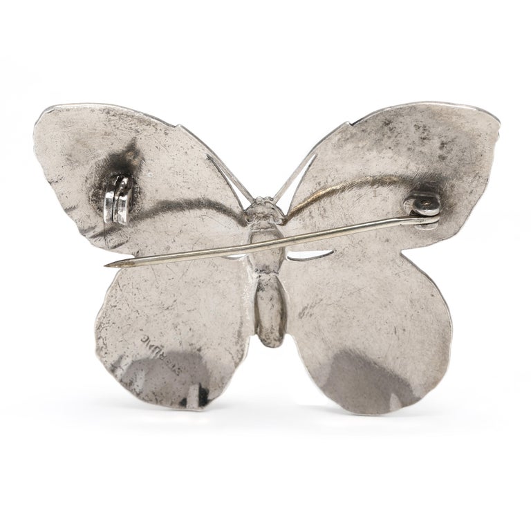 Large Engraved Butterfly Brooch, Sterling Silver, Simple For Sale at ...