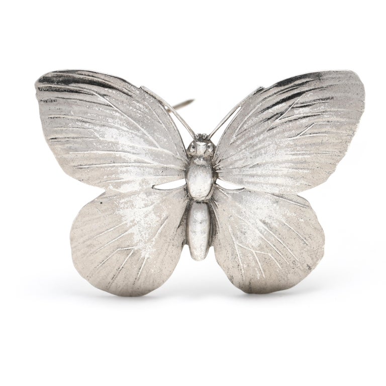 Large Engraved Butterfly Brooch, Sterling Silver, Simple For Sale at ...