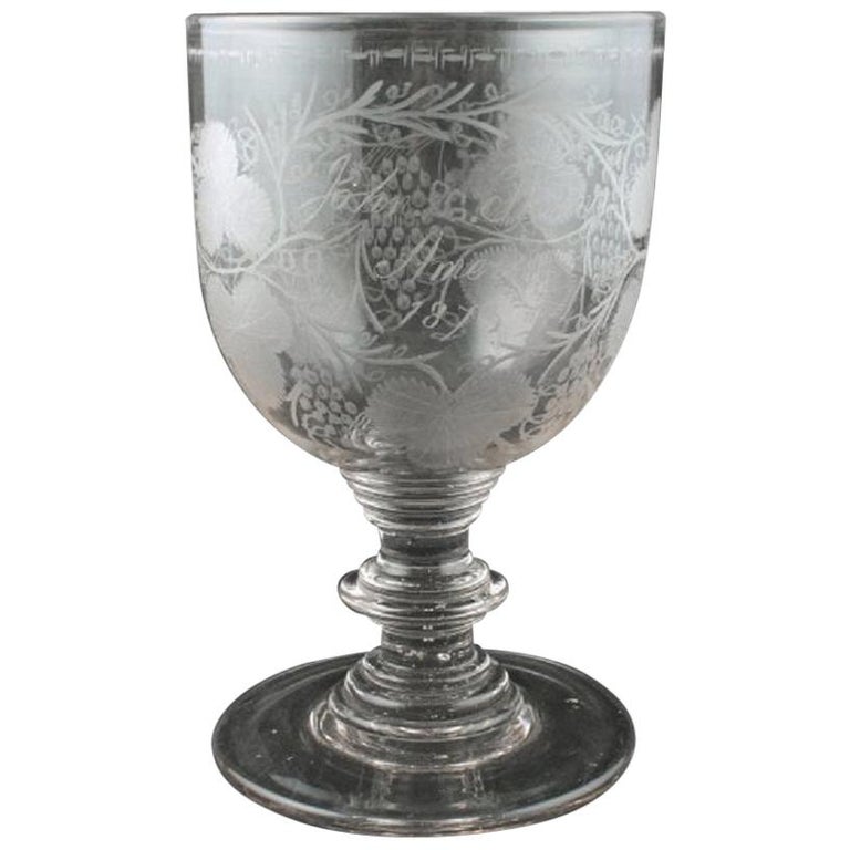 Large Engraved Glass Rummer, 19th Century For Sale at 1stDibs