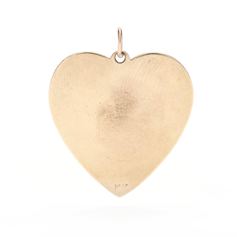 Large Engraved Heart Charm, 14K Yellow Gold, Length 1 1/8 Inch, Flat ...