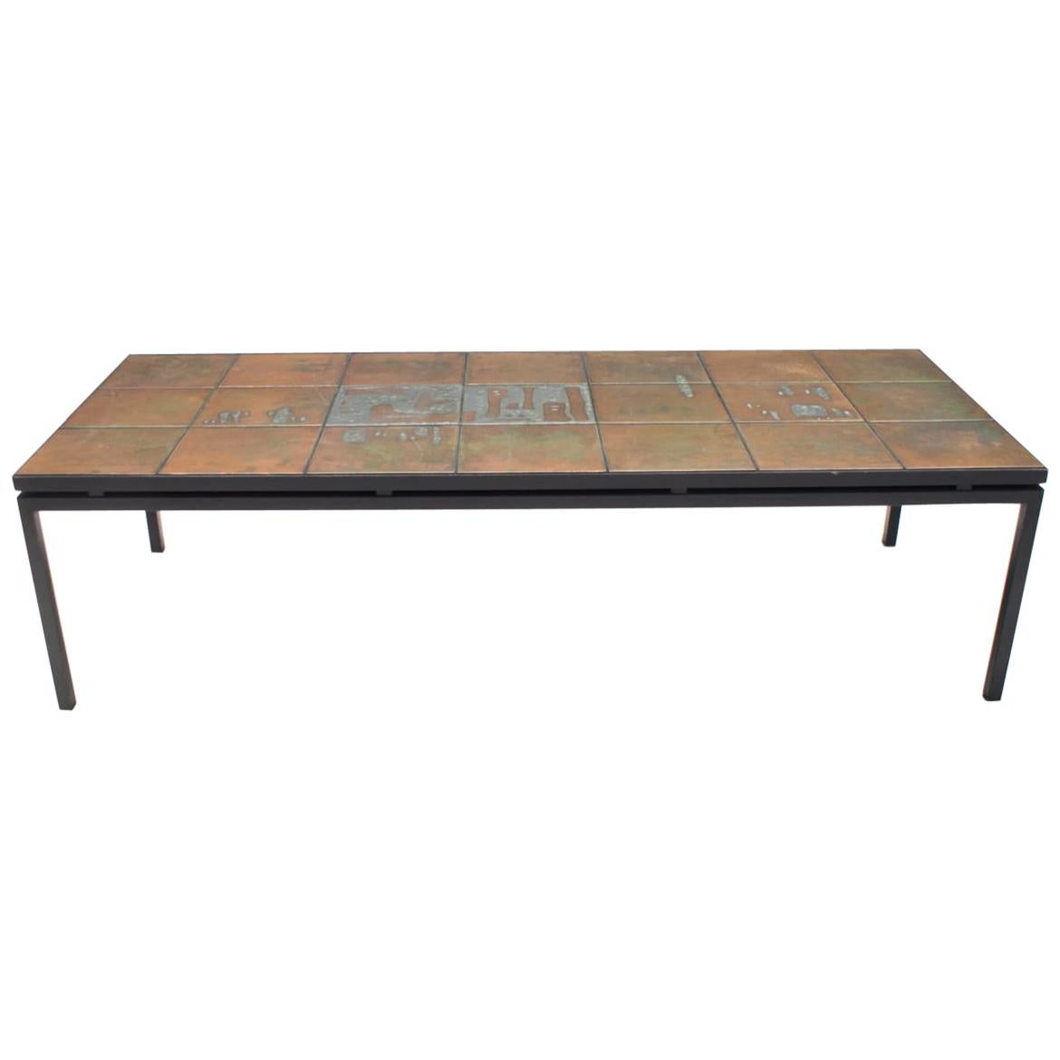 French Ebonized Wood Coffee Table with Etched Metal Motif For Sale at ...
