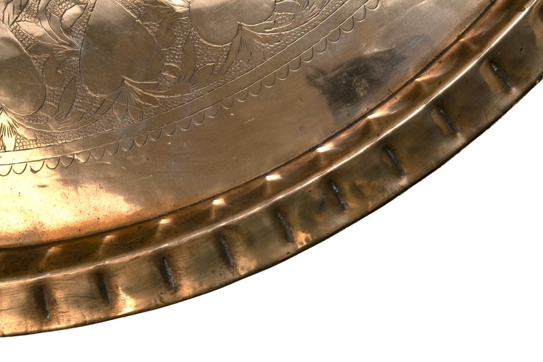 Large Etched Brass Tray / Scalloped Edges Decorative Heart Motif For ...