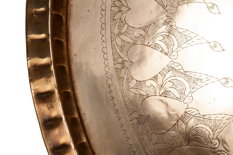 Large Etched Brass Tray / Scalloped Edges Decorative Heart Motif For ...
