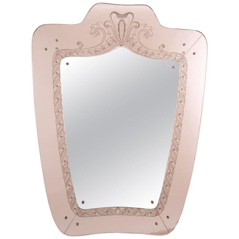 Large Etched Glass Mirror by Pietro Chiesa for Fontana Arte at 1stDibs