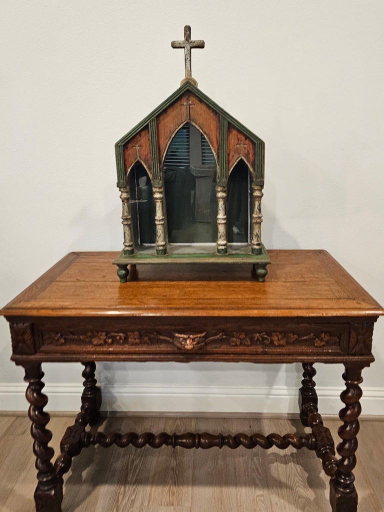 Large European Antique Carved Painted Silver Gilt Religious Altar Niche ...